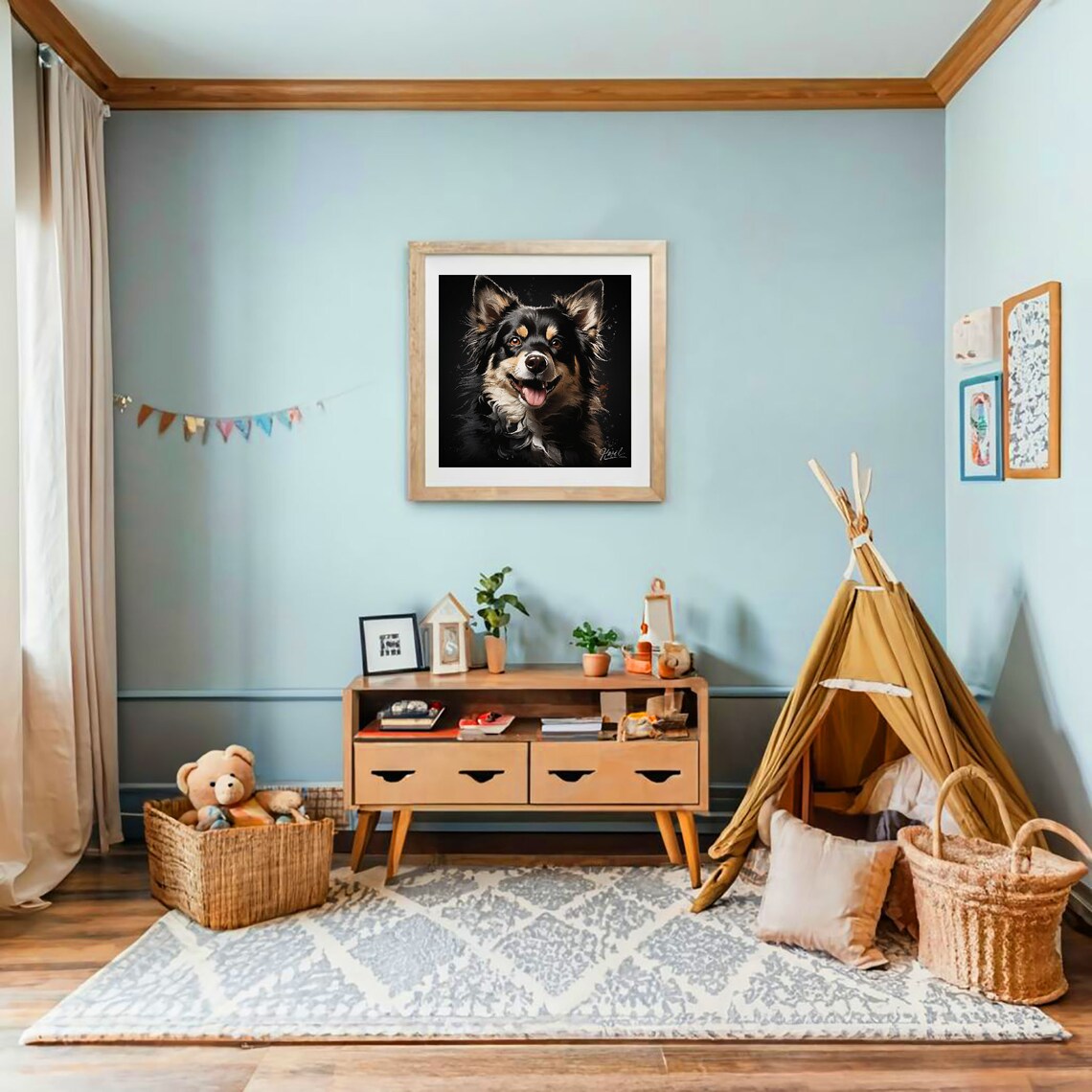 Pomsky Dog Art, Instant Download, Pomsky Portrait, Happy Dog Home Decor ...