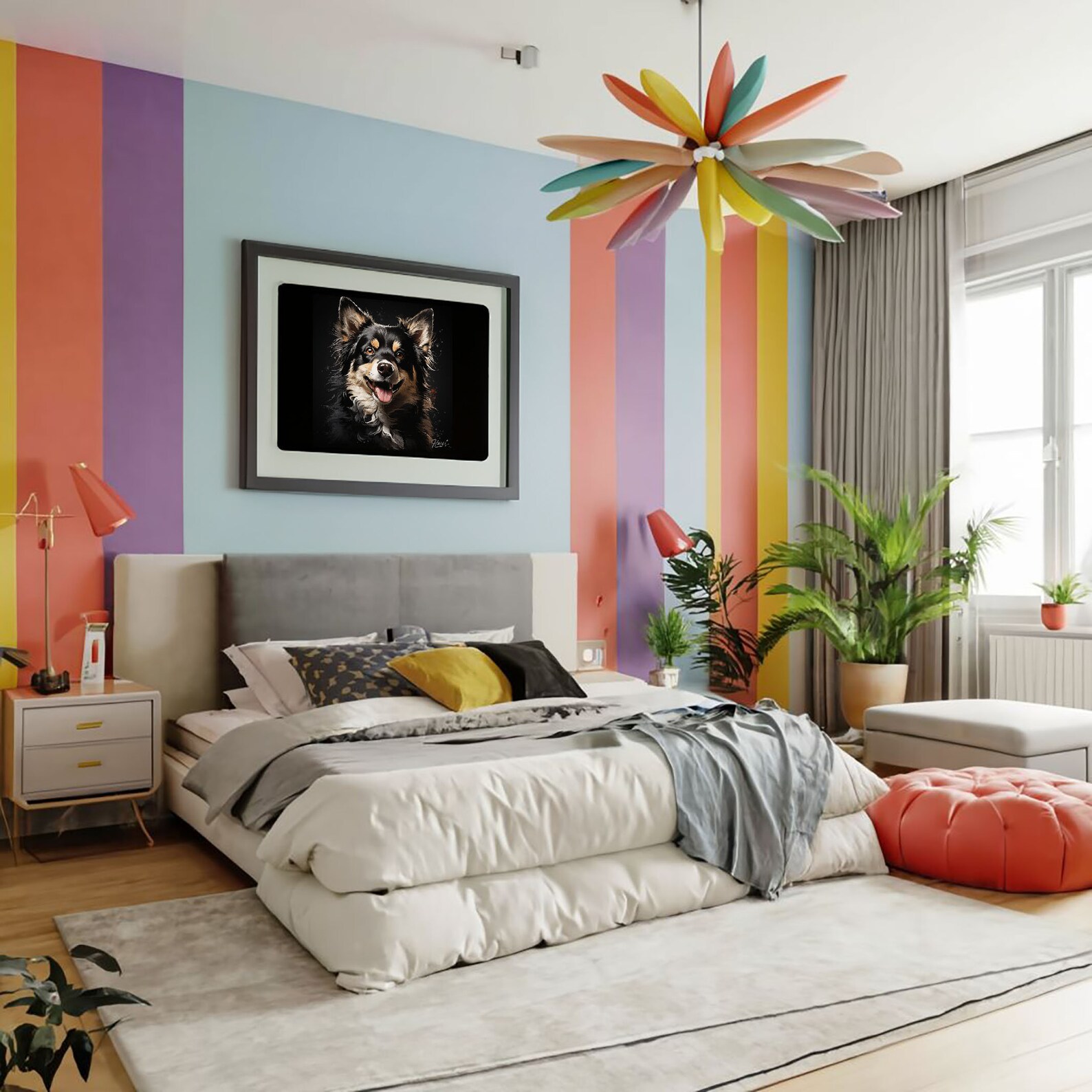 Pomsky Dog Art, Instant Download, Pomsky Portrait, Happy Dog Home Decor ...