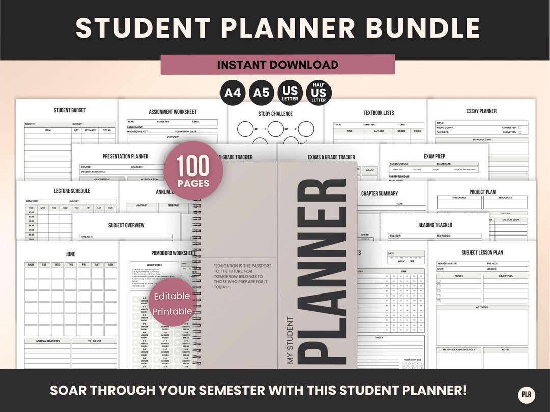 Printable Planner, Printable Student Planner Bundle, Study Planner ...