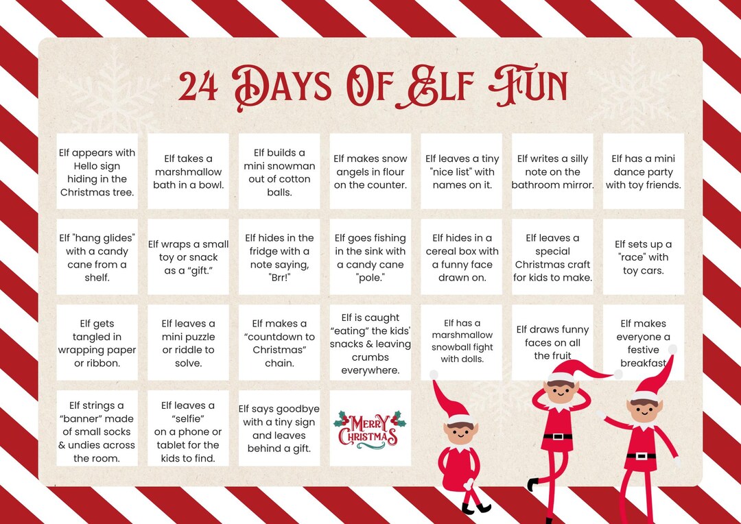 Editable Elf Calendar Printable, Customizable Christmas Elf Ideas ...