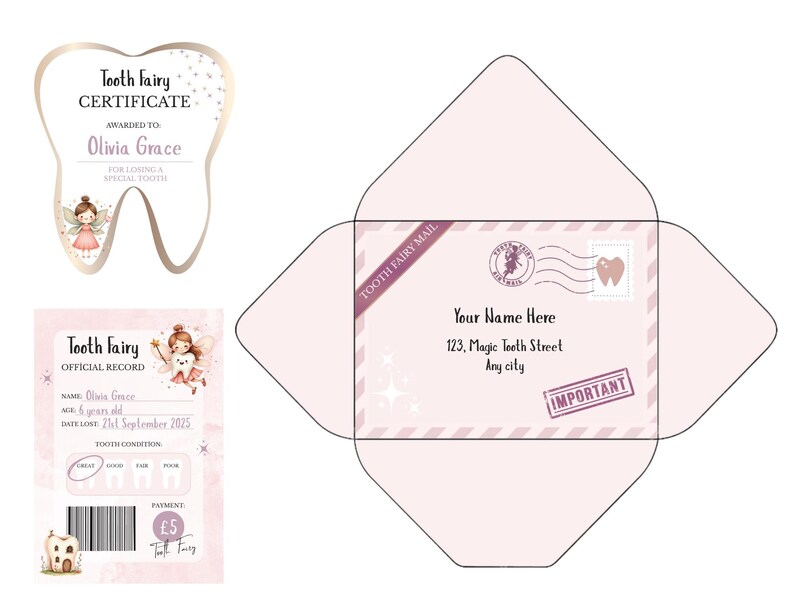 Mini Tooth Fairy Letter Set Canva Template, Editable Tooth Fairy Letter ...
