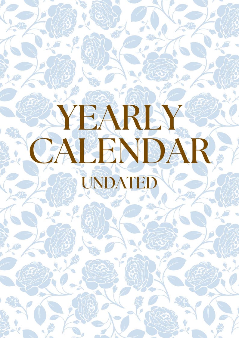 Undated Yearly Calendar Template – Minimalist Annual Planner ...