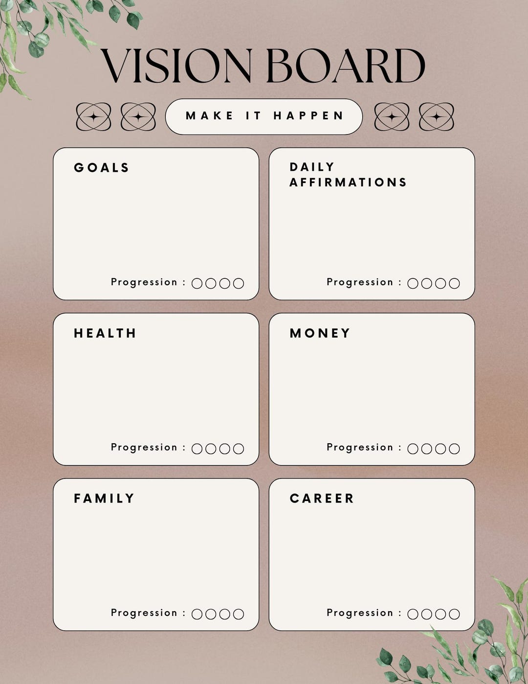 Vision Board & Goal Planner – Affirmations + Goal Setting Chart | Canva ...