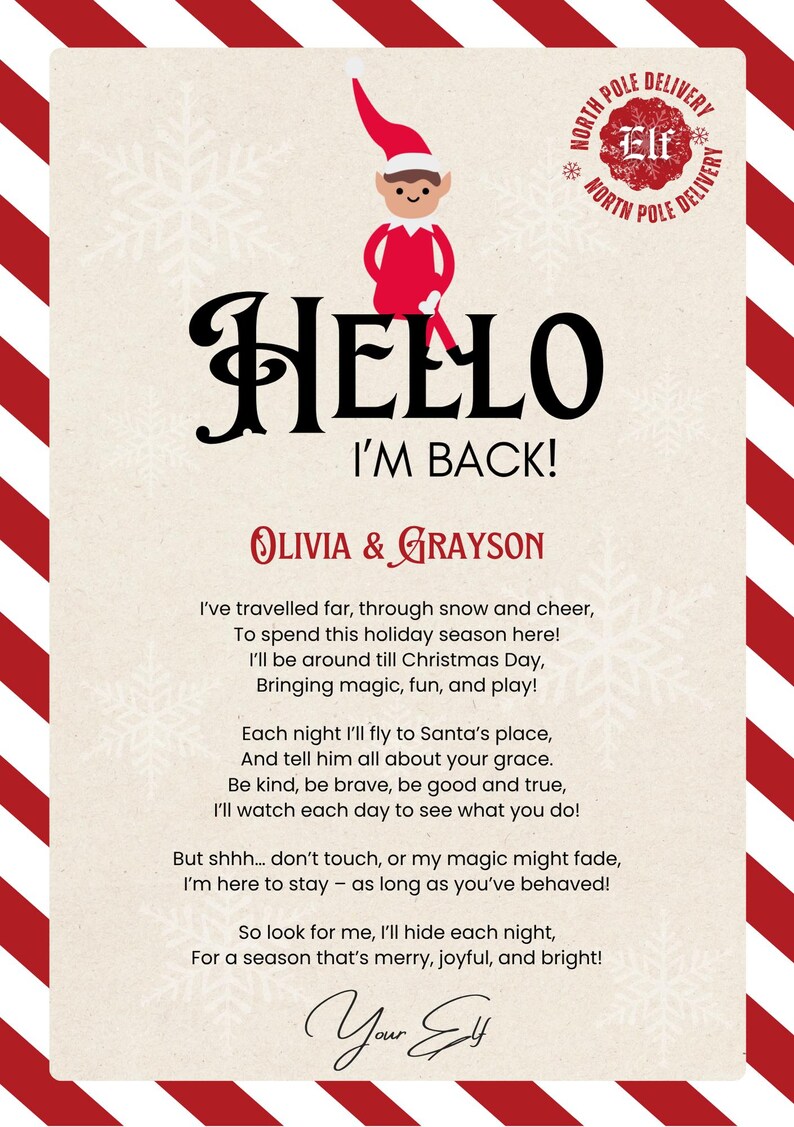 Editable Elf Letter, Elf Arrival Letter, Elf Return Letter, Elf Goodbye ...