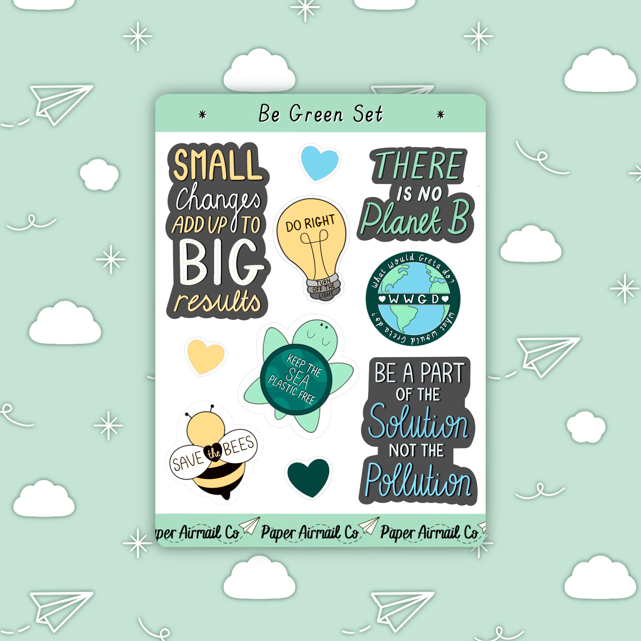 Be Green Environmental Phrases Sticker Set - Etsy UK