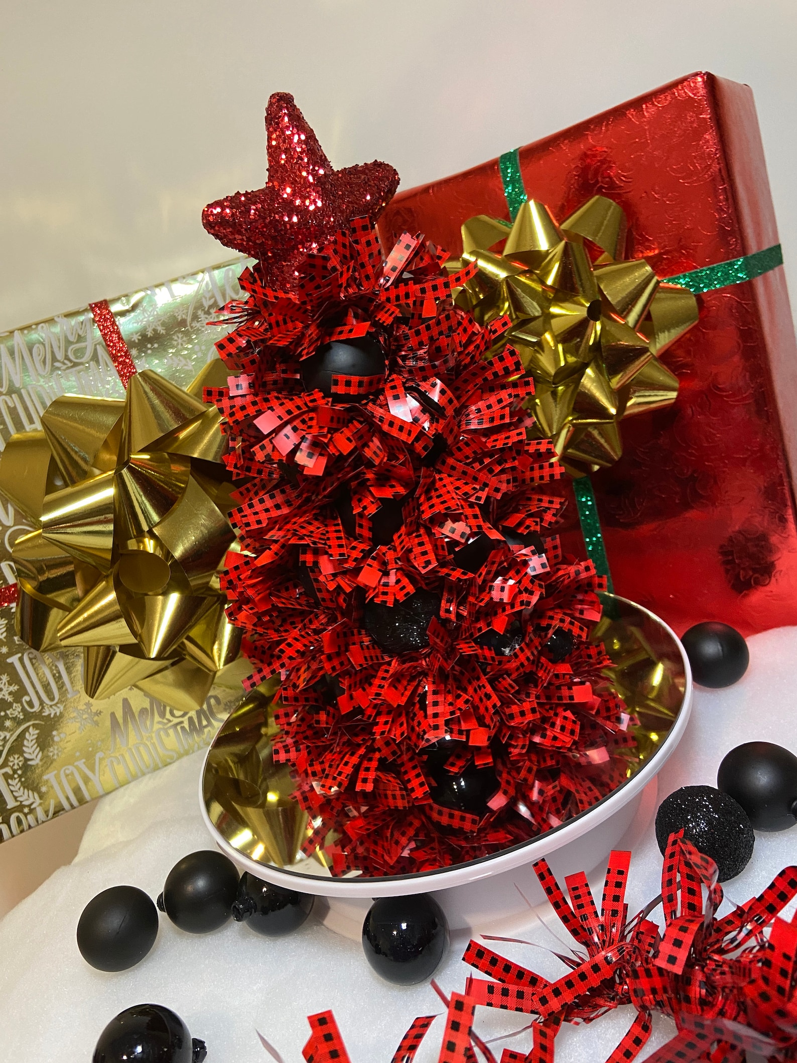 Tabletop Tree, Red Tabletop Tree, Black Ornament Tree,black Centerpiece ...