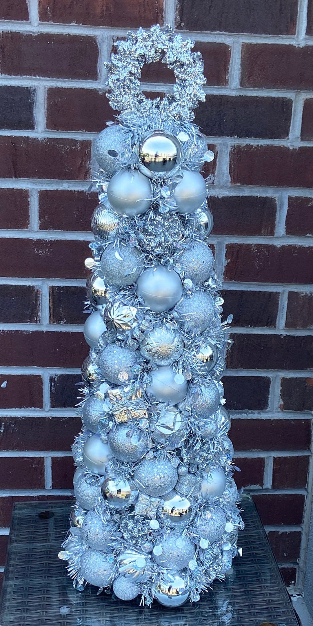 X Large Tabletop Ornament Tree, Large Glitter Tree,silver Ornament ...