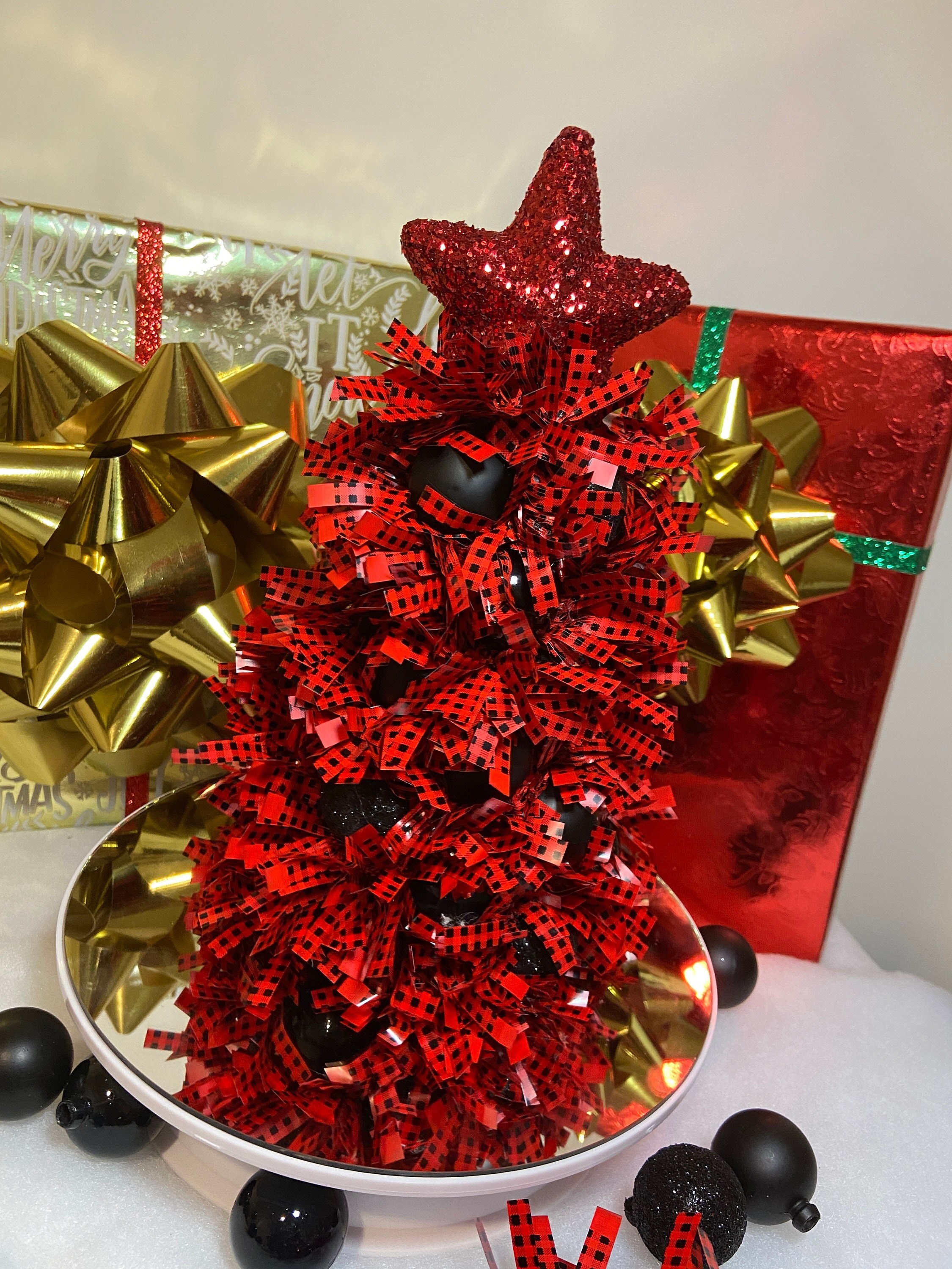 Tabletop Tree, Red Tabletop Tree, Black Ornament Tree,black Centerpiece ...