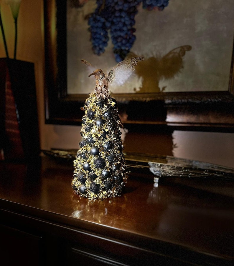 Mini Ornament Tree, Black and Gold Ornament Tree, Black Mini Tree ...