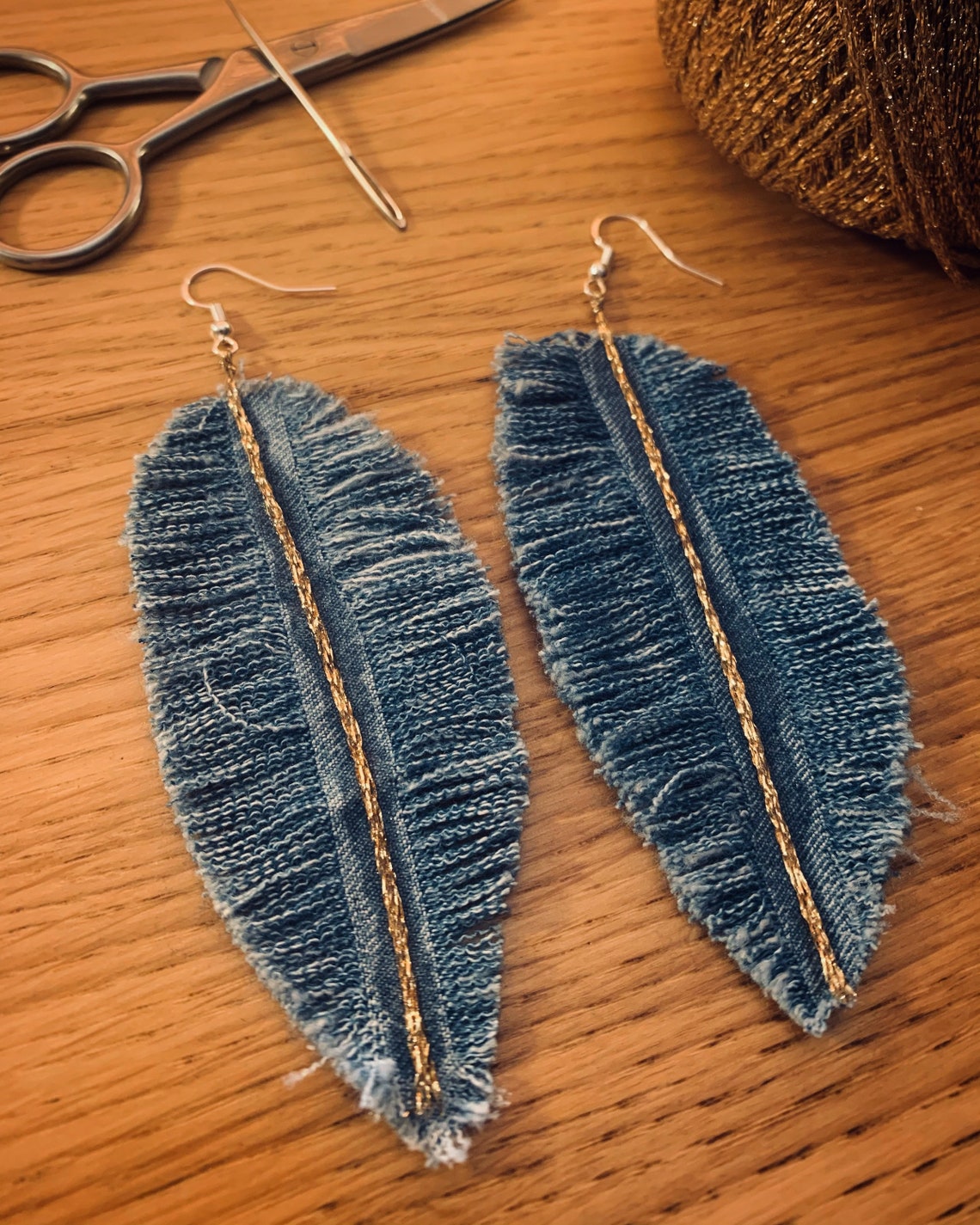 Upcycled Denim Feather Earrings - Etsy