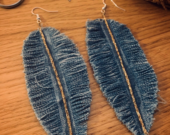 Upcycled Denim Feather Earrings - Etsy