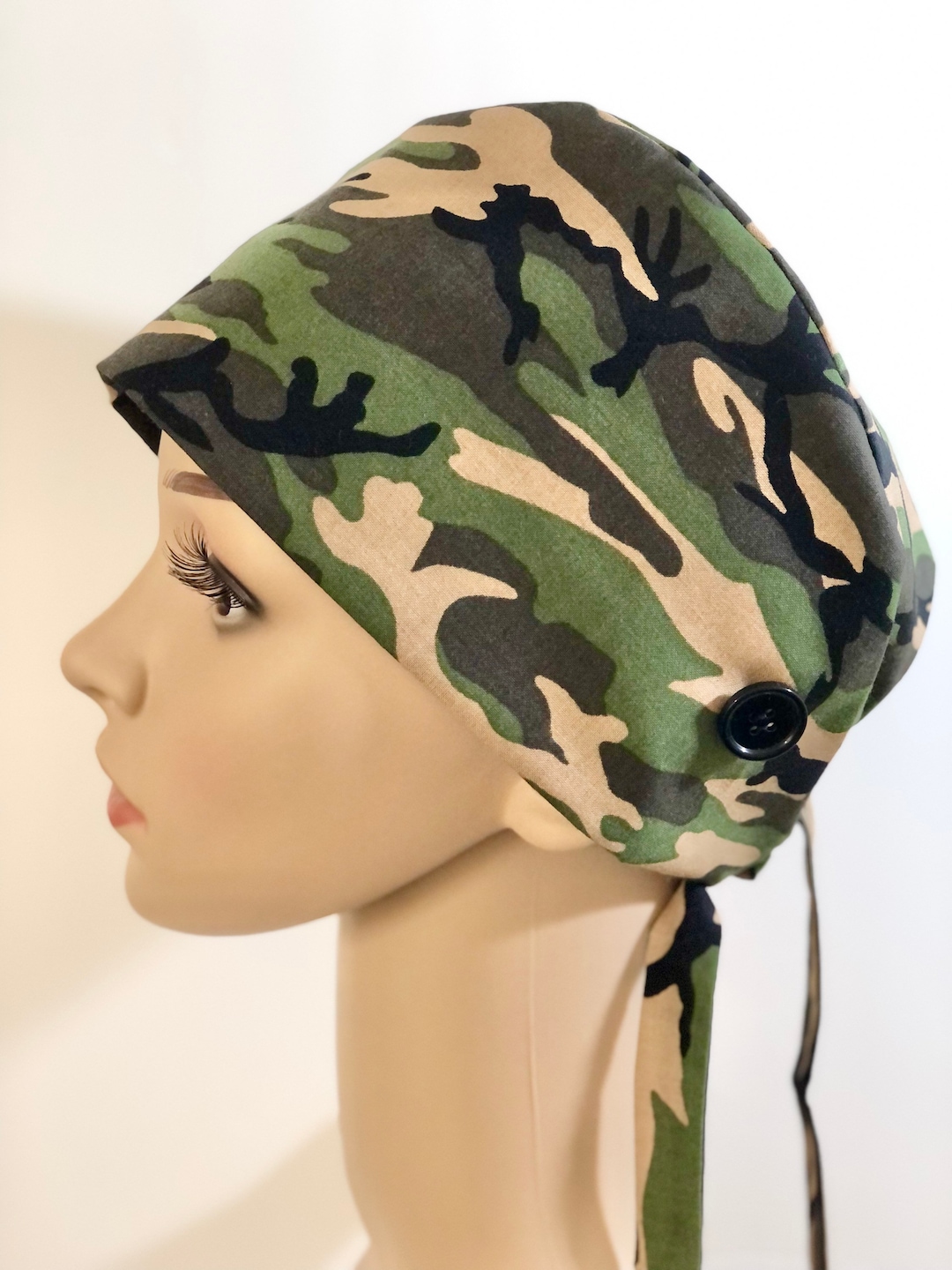 Green Military Camo Scrub Cap With Ties and Ear Saver Buttons - Etsy