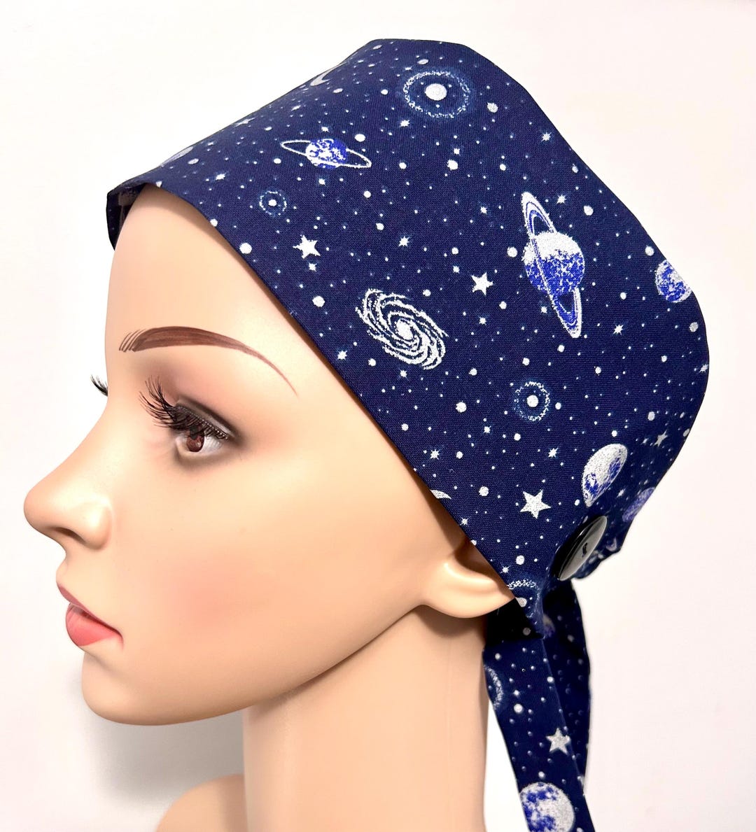 Stars and Planets Blue Scrub Cap With Ties and Buttons to Protect the ...