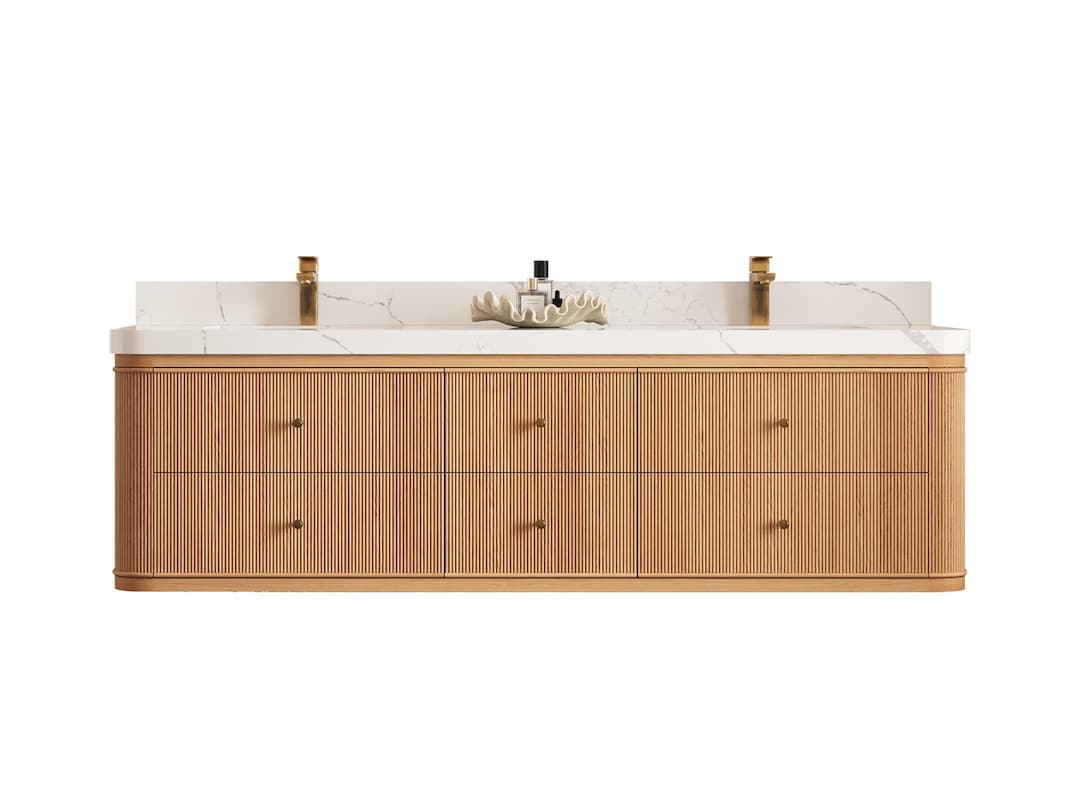 Hampton Floating Oak 72 In. W X 22 In. D Reeded Double Sink Bathroom ...