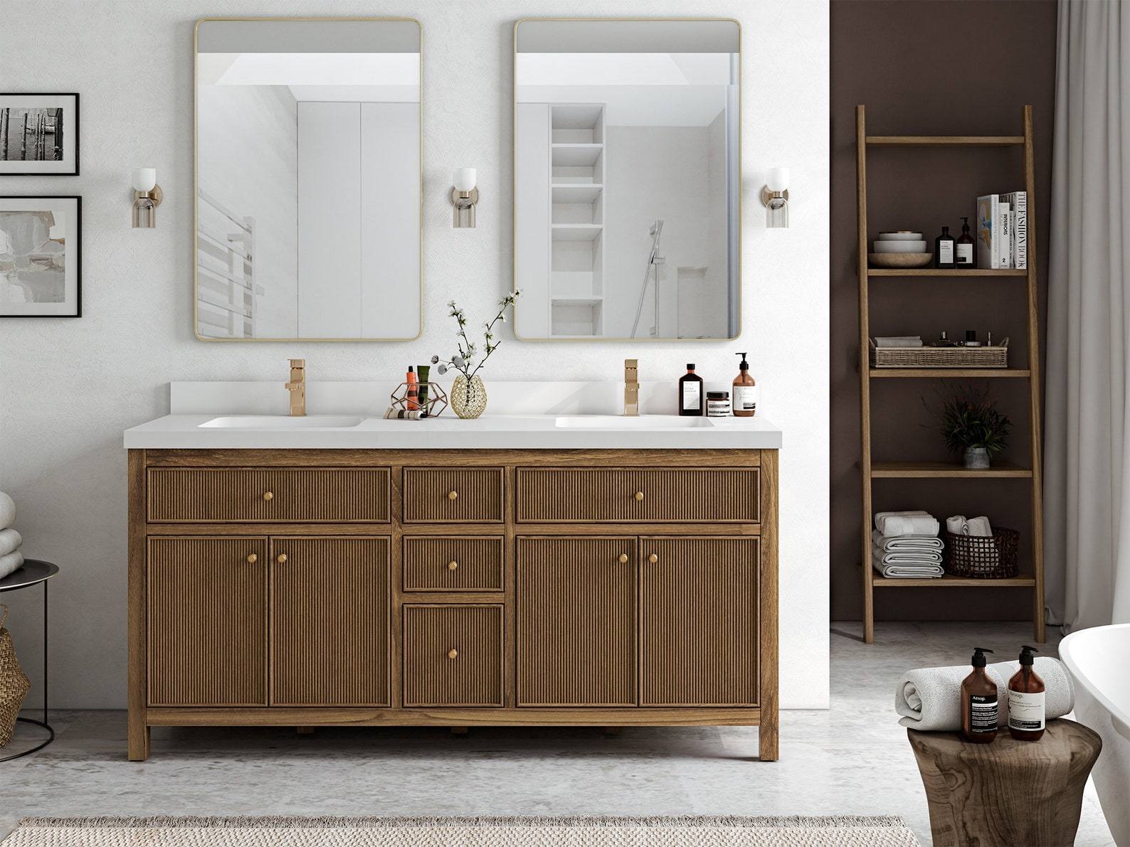 Sonoma Solid Golden Teak 72 In. W X 22 In. D Fluted Double Sink ...