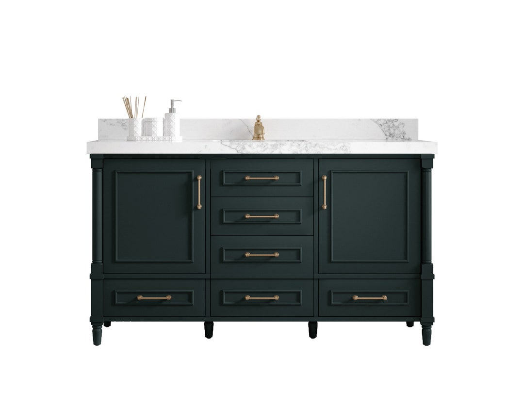 Aberdeen 60 In. W X 22 In. D Single Sink Bathroom Vanity in Dark Forest ...