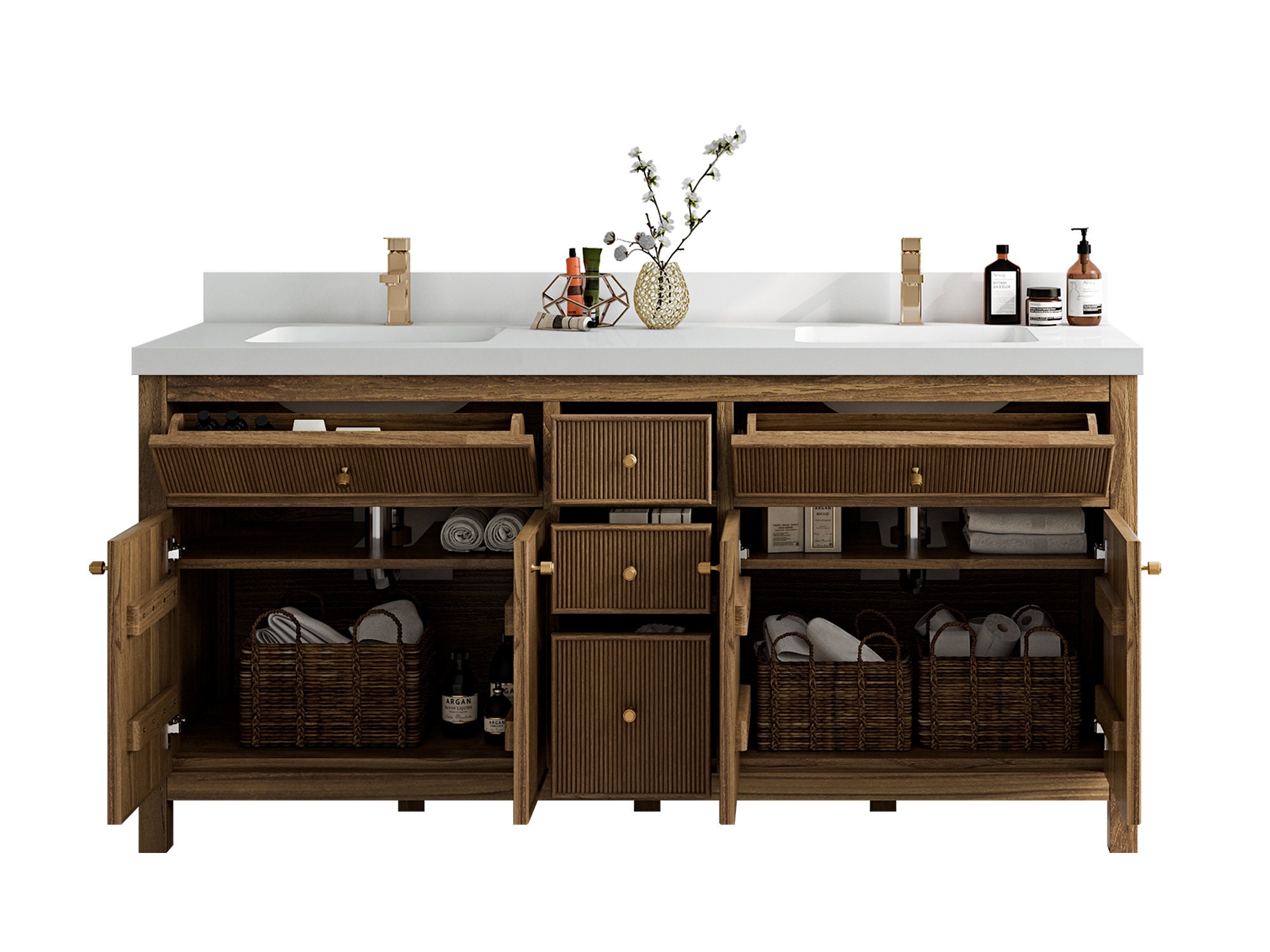 Sonoma Teak 72 In. W X 22 In. D Fluted Double Sink Bathroom Vanity in ...