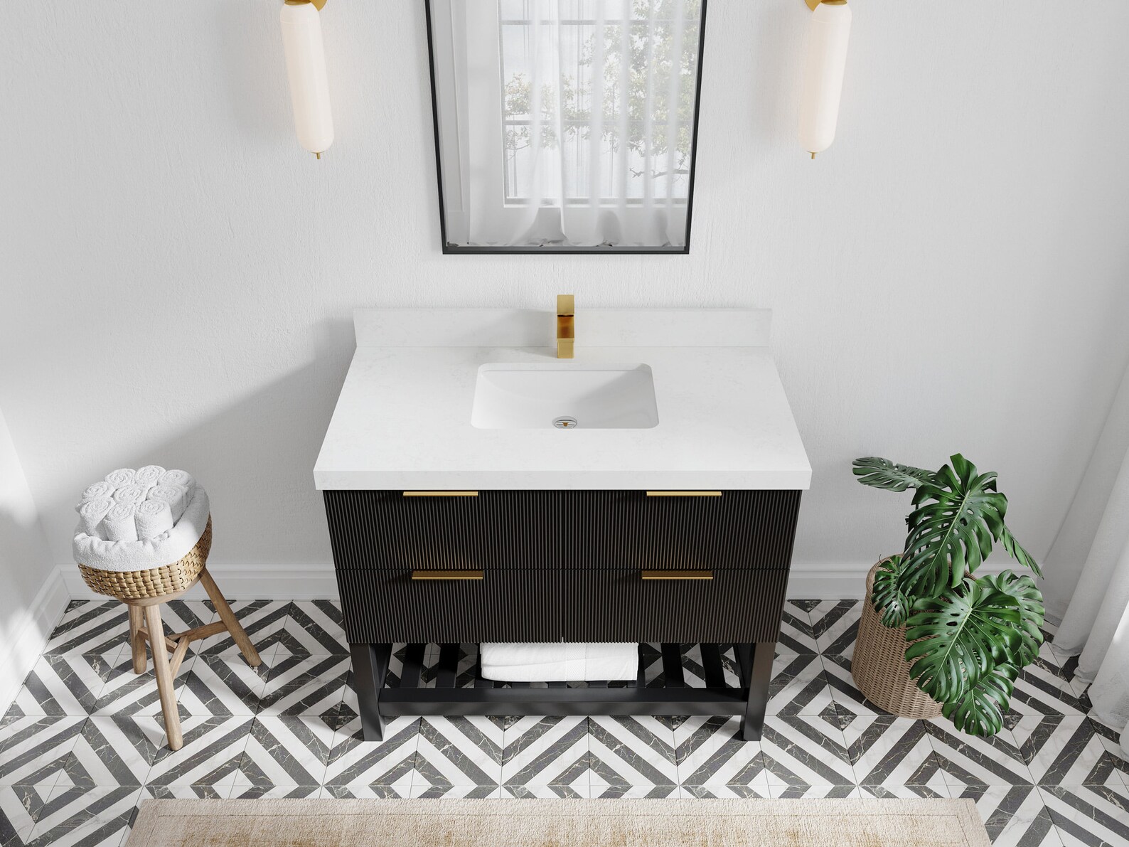 Catalina 42 In. W X 22 In. D Free Standing Reeded Single Sink Bathroom ...