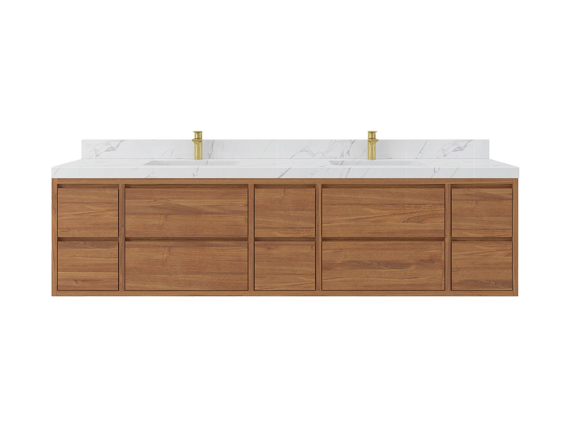 Madison Solid Floating Teak 84 In. W X 22 In. D Double Sink Bathroom ...