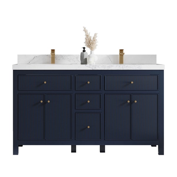 Reeded Wood Bathroom Vanity Double Sink - Etsy