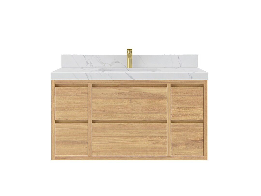 Madison Solid Floating Teak 42 In. W X 22 In. D Single Sink Bathroom ...