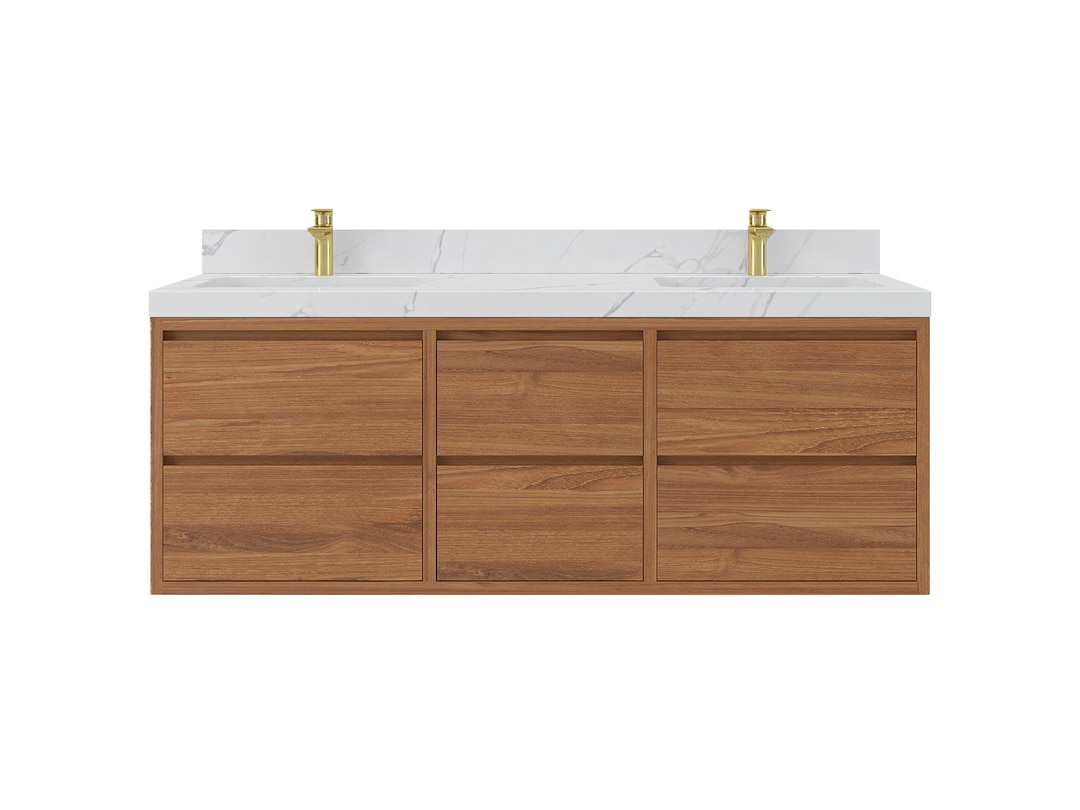 Madison Solid Floating Teak 60 In. W X 22 In. D Double Sink Bathroom ...