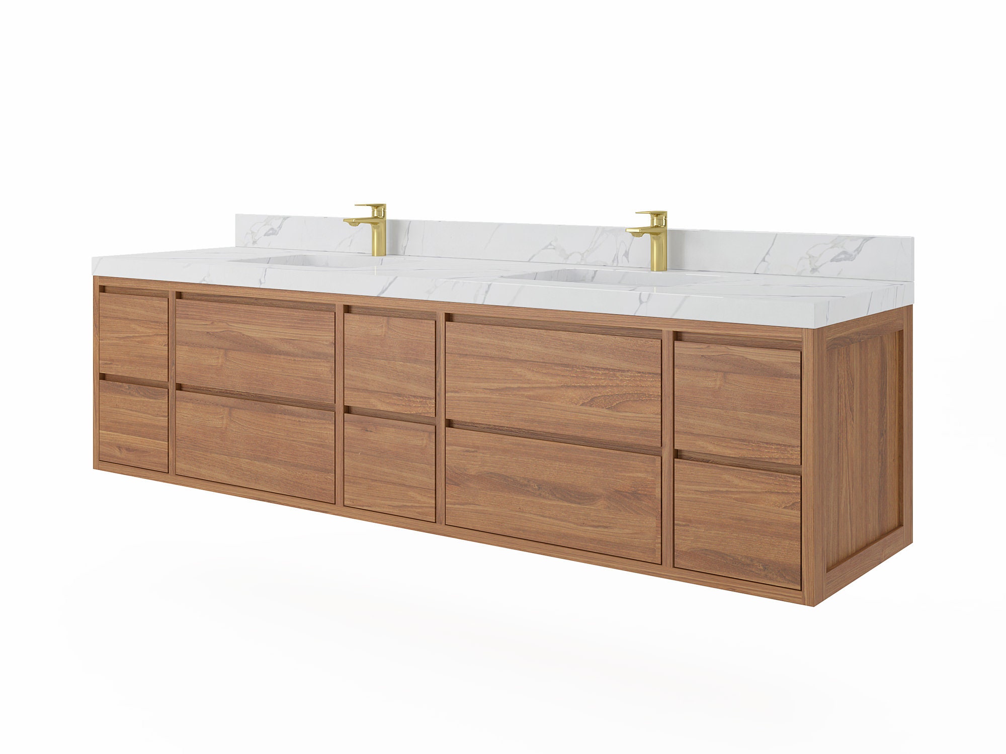 Madison Solid Floating Teak 84 In. W X 22 In. D Double Sink Bathroom ...