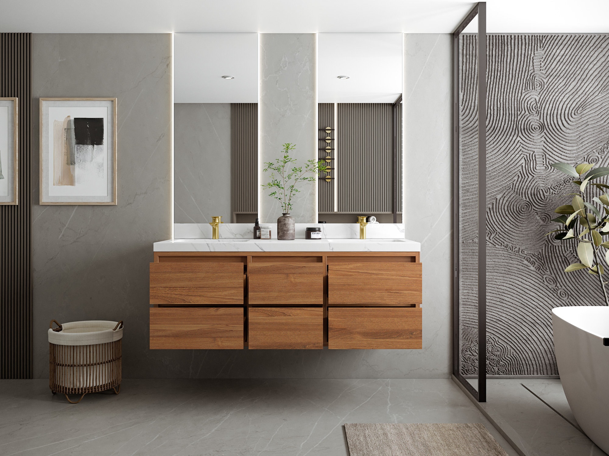 Madison Solid Floating Teak 60 In. W X 22 In. D Double Sink Bathroom ...