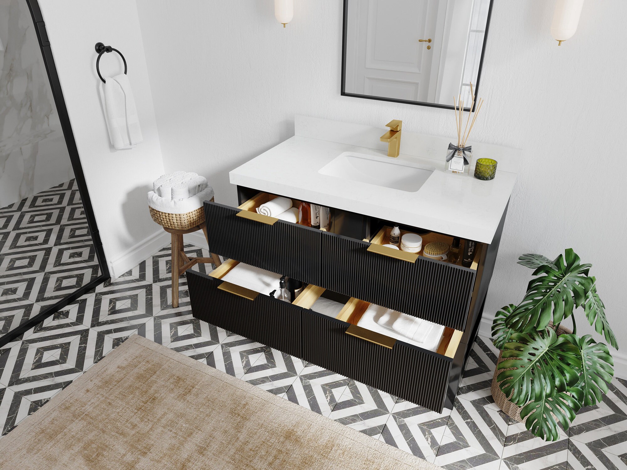 Catalina 42 In. W X 22 In. D Free Standing Reeded Single Sink Bathroom ...