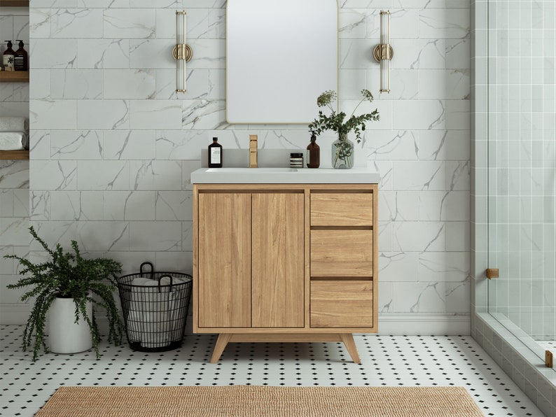 36 In. W X 22 In. D Madison Teak Left Offset Sink Bathroom Vanity in ...