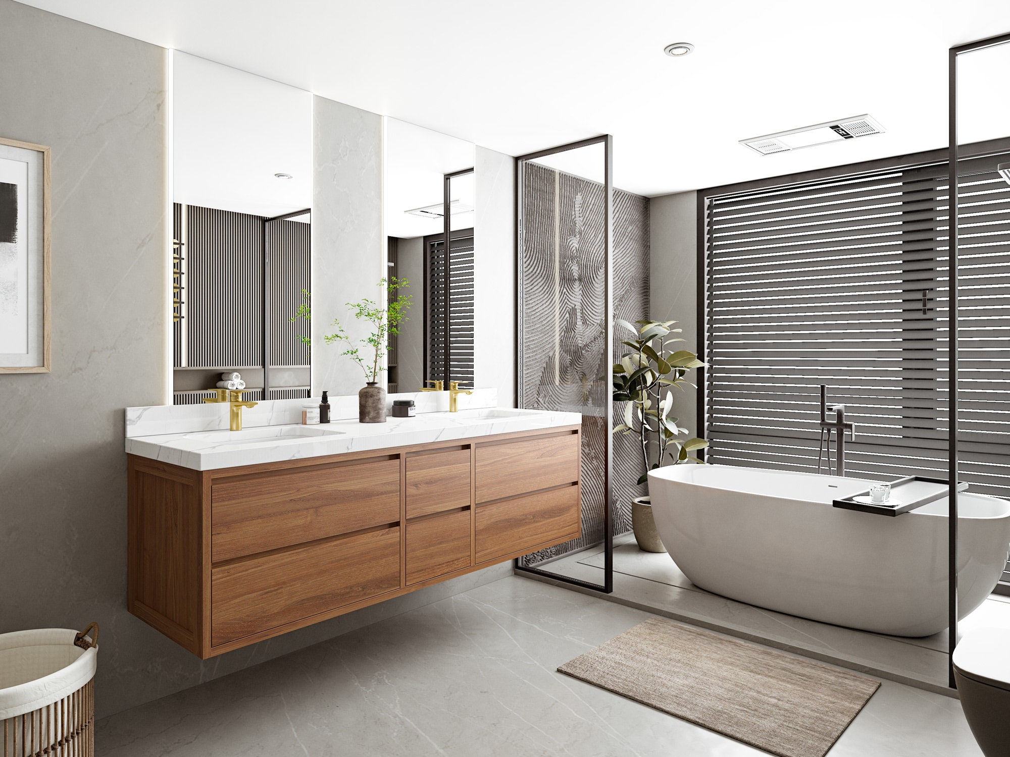 Madison Solid Floating Teak 72 In. W X 22 In. D Double Sink Bathroom ...