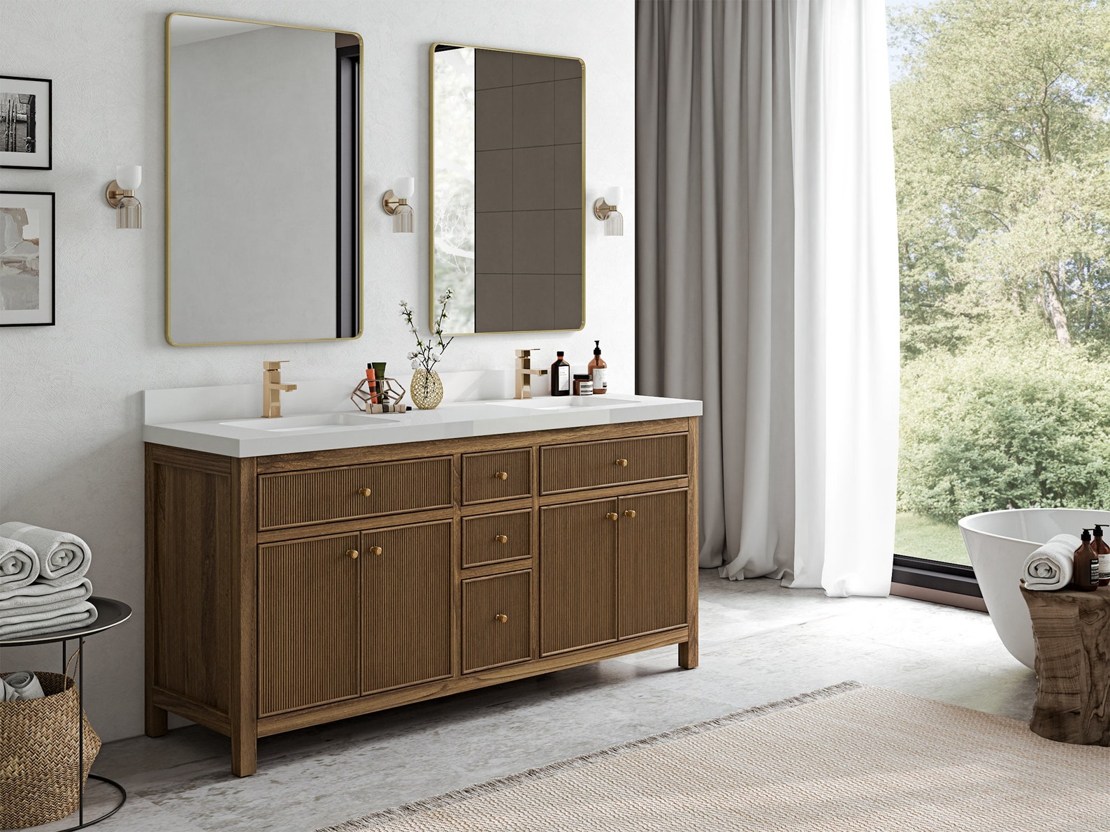 Sonoma Solid Golden Teak 72 In. W X 22 In. D Fluted Double Sink ...