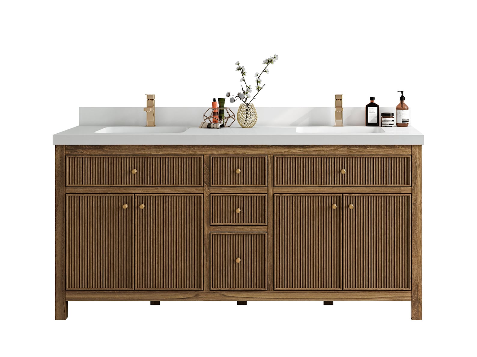 Sonoma Solid Golden Teak 72 In. W X 22 In. D Fluted Double Sink ...