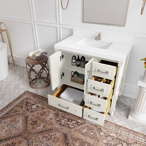 Aberdeen 36 In. W X 22 In. D Center Sink Bathroom Vanity in Alabaster ...