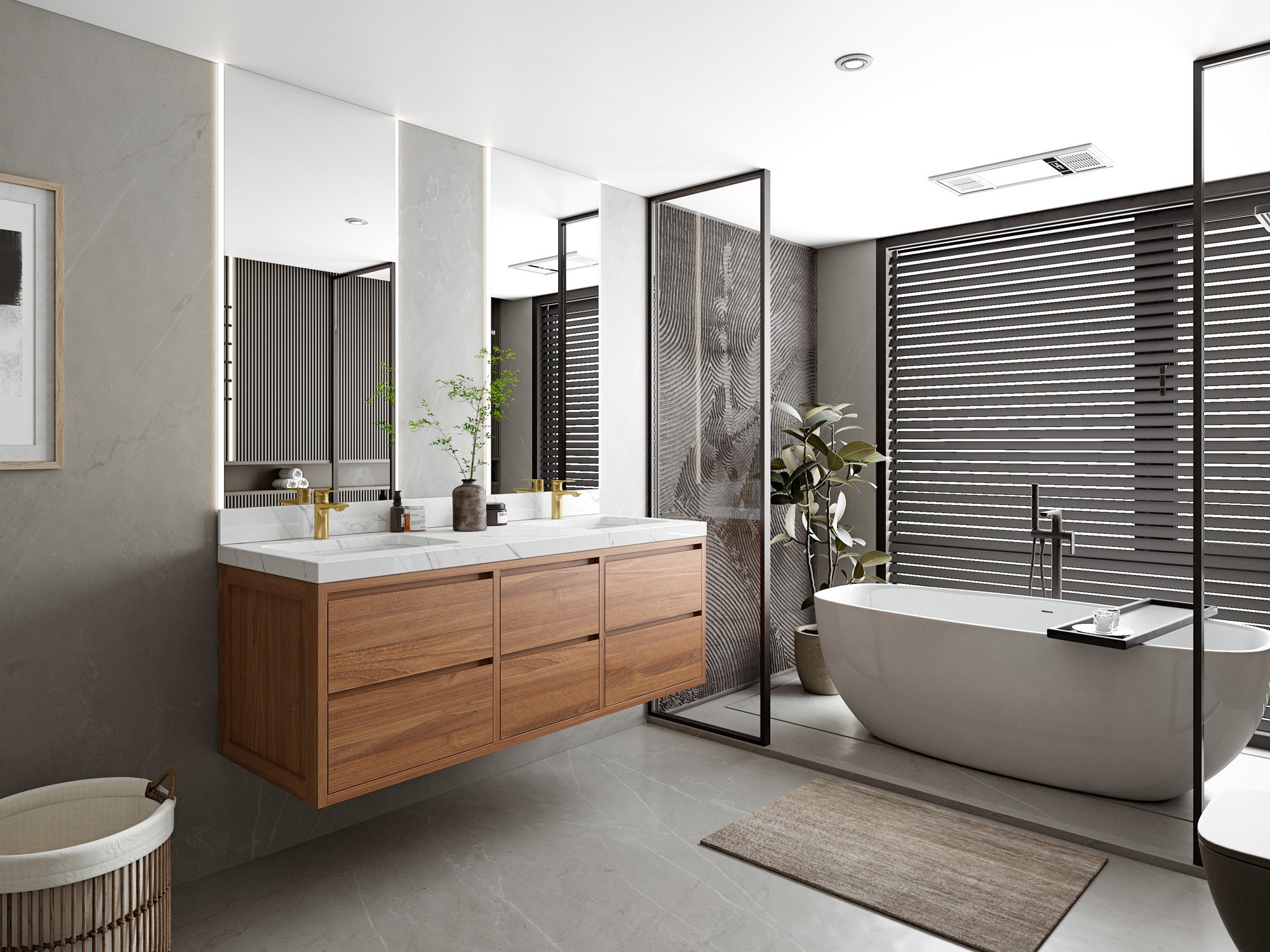 Madison Solid Floating Teak 60 In. W X 22 In. D Double Sink Bathroom ...