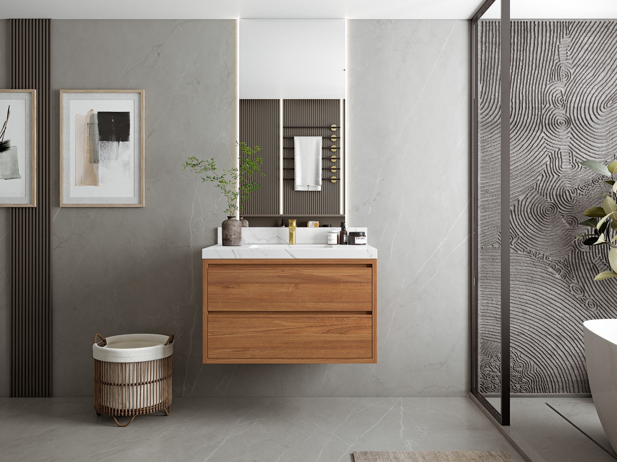 Madison Solid Floating Teak 36 In. W X 22 In. D Center Sink Bathroom ...