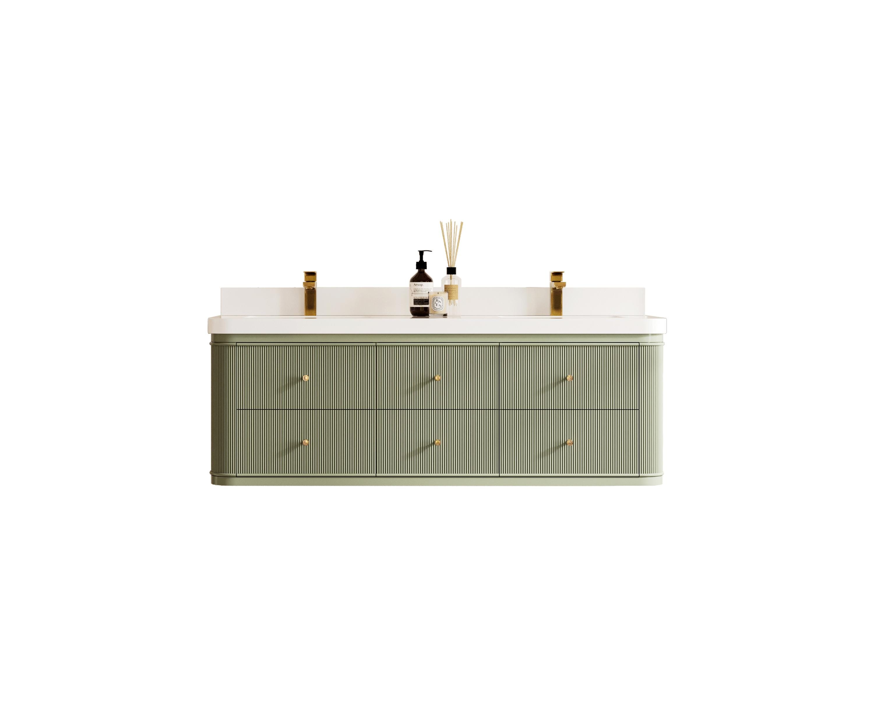 Hampton Floating 60 In. W X 22 In. D Reeded Double Sink Bathroom Vanity ...