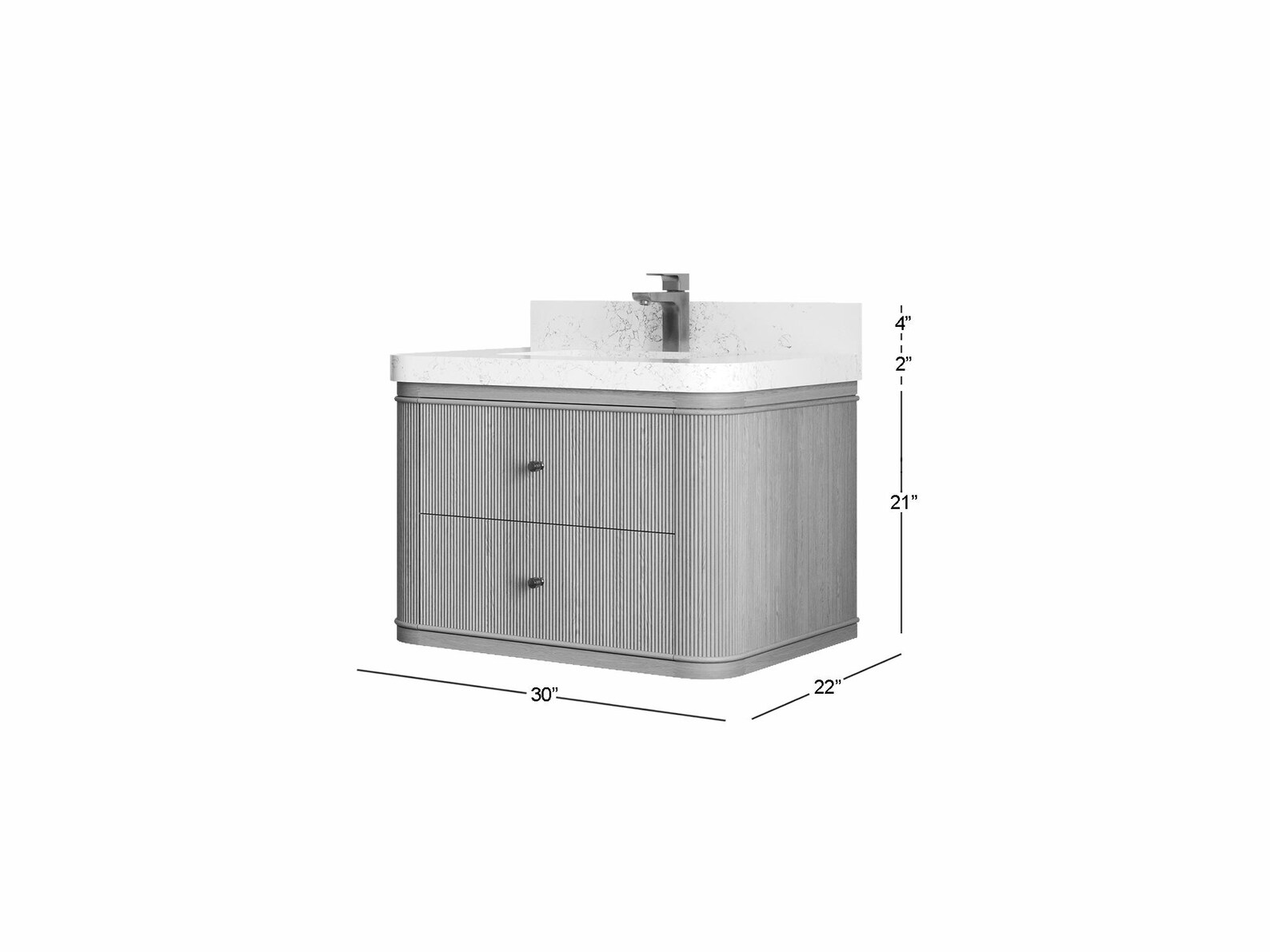 Hampton Floating Oak 30 In. W X 22 In. D Reeded Single Sink Bathroom ...