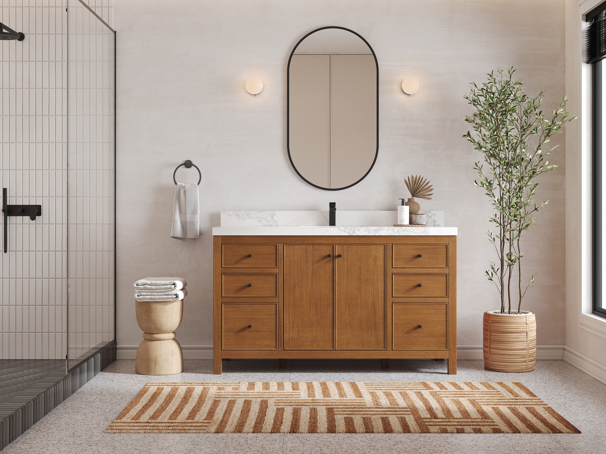 Chicago Veneer Teak Wood 60 In. W X 22 In. D Single Sink Bathroom ...