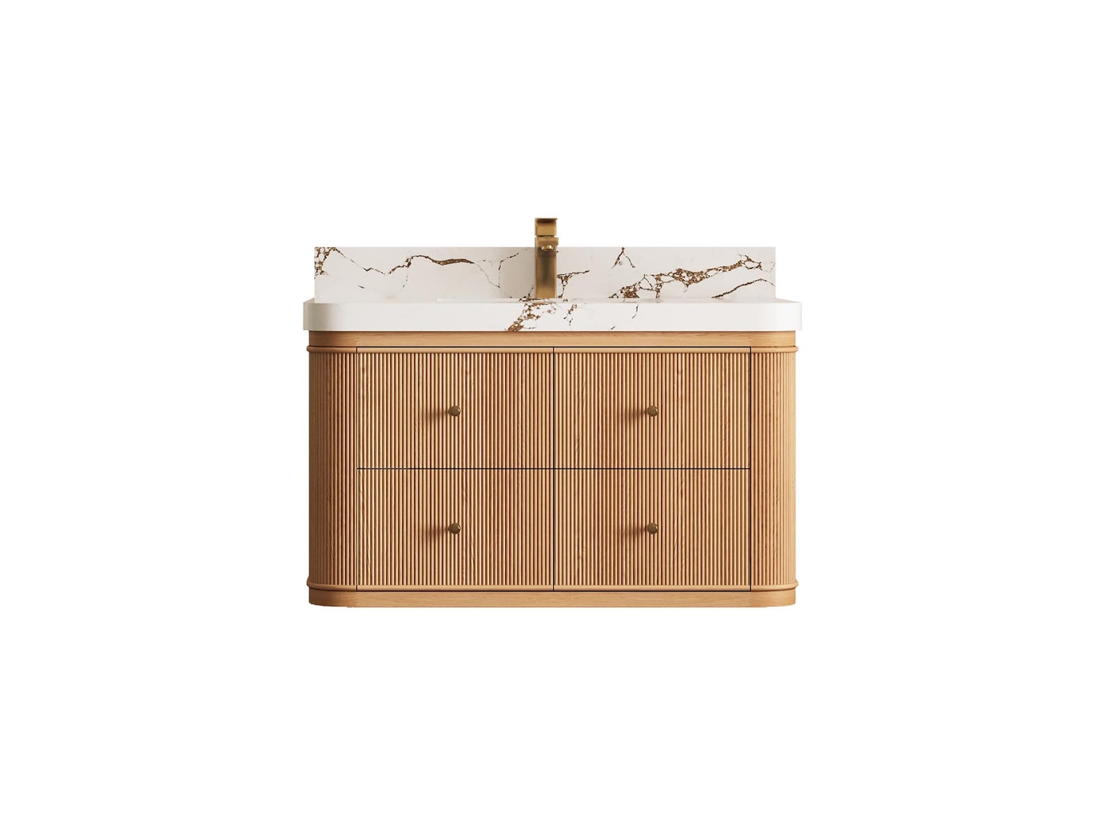 Hampton Floating Oak 36 In. W X 22 In. D Reeded Single Sink Bathroom ...