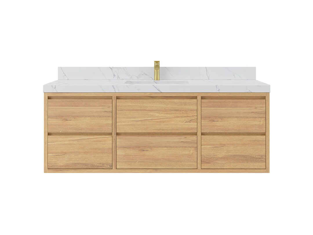 Madison Solid Floating Teak 60 In. W X 22 In. D Single Sink Bathroom ...