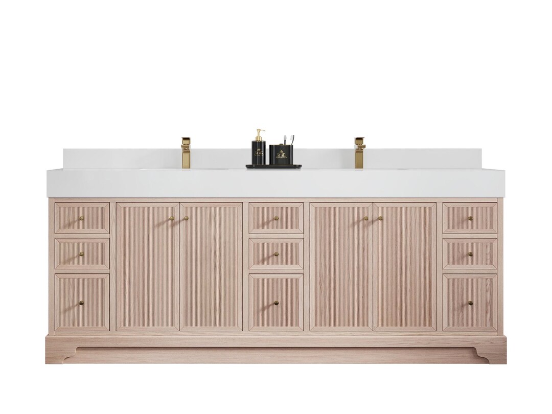 Manhattan 84 In. W X 22 In. D Double Sink Bathroom Vanity in Natural ...
