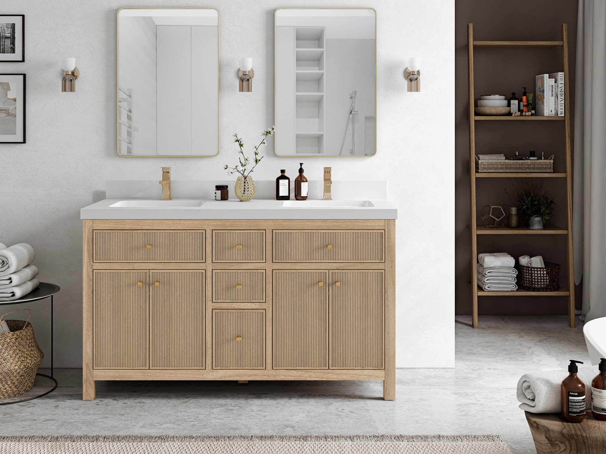 Sonoma Teak 60 In. W X 22 In. D Reeded Double Sink Bathroom Vanity in ...