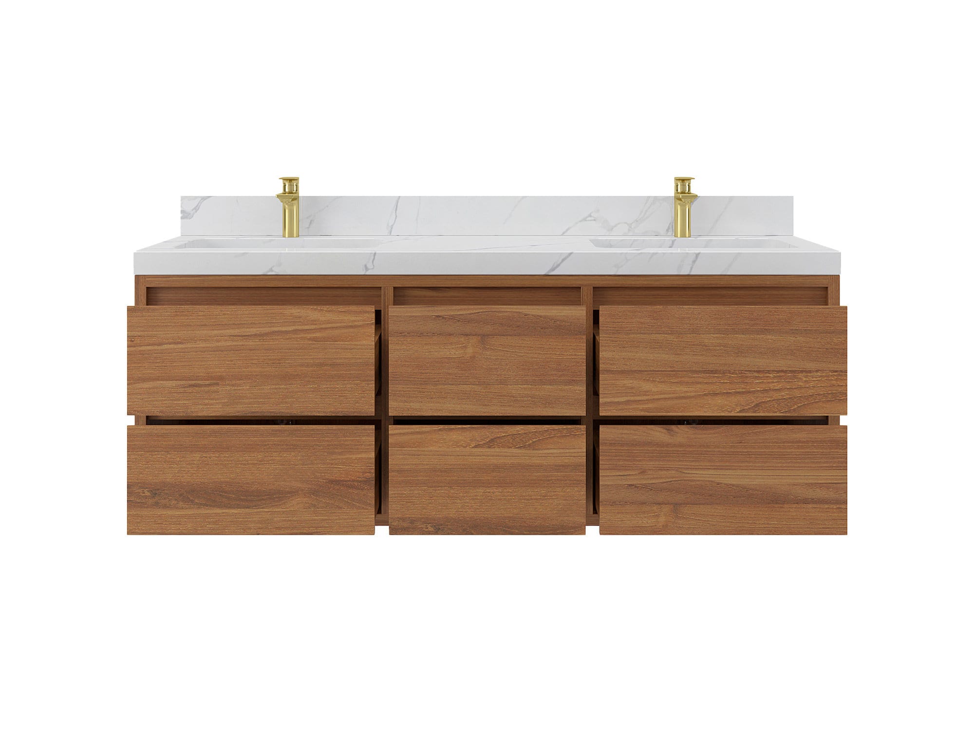 Madison Solid Floating Teak 60 In. W X 22 In. D Double Sink Bathroom ...