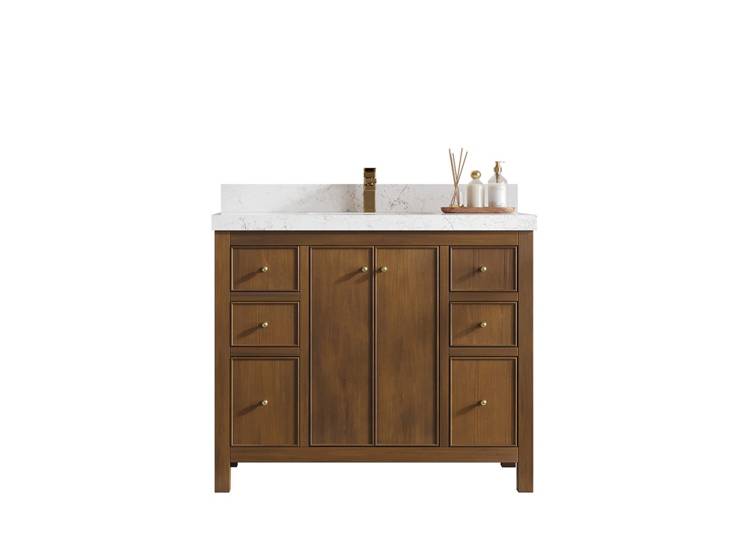 Chicago Teak Wood 42 In. W X 22 In. D Single Sink Bathroom Vanity in ...