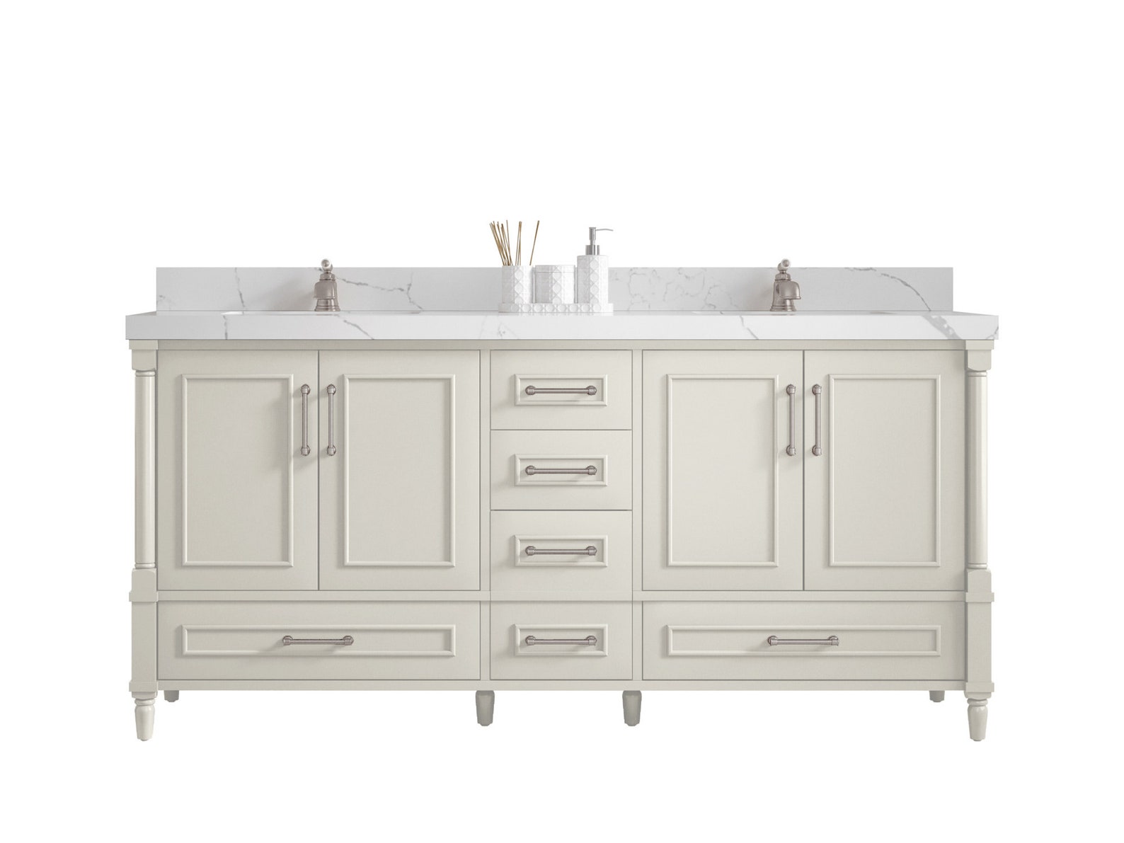 Aberdeen 72 In. W X 22 In. D Double Sink Bathroom Vanity in Alabaster ...