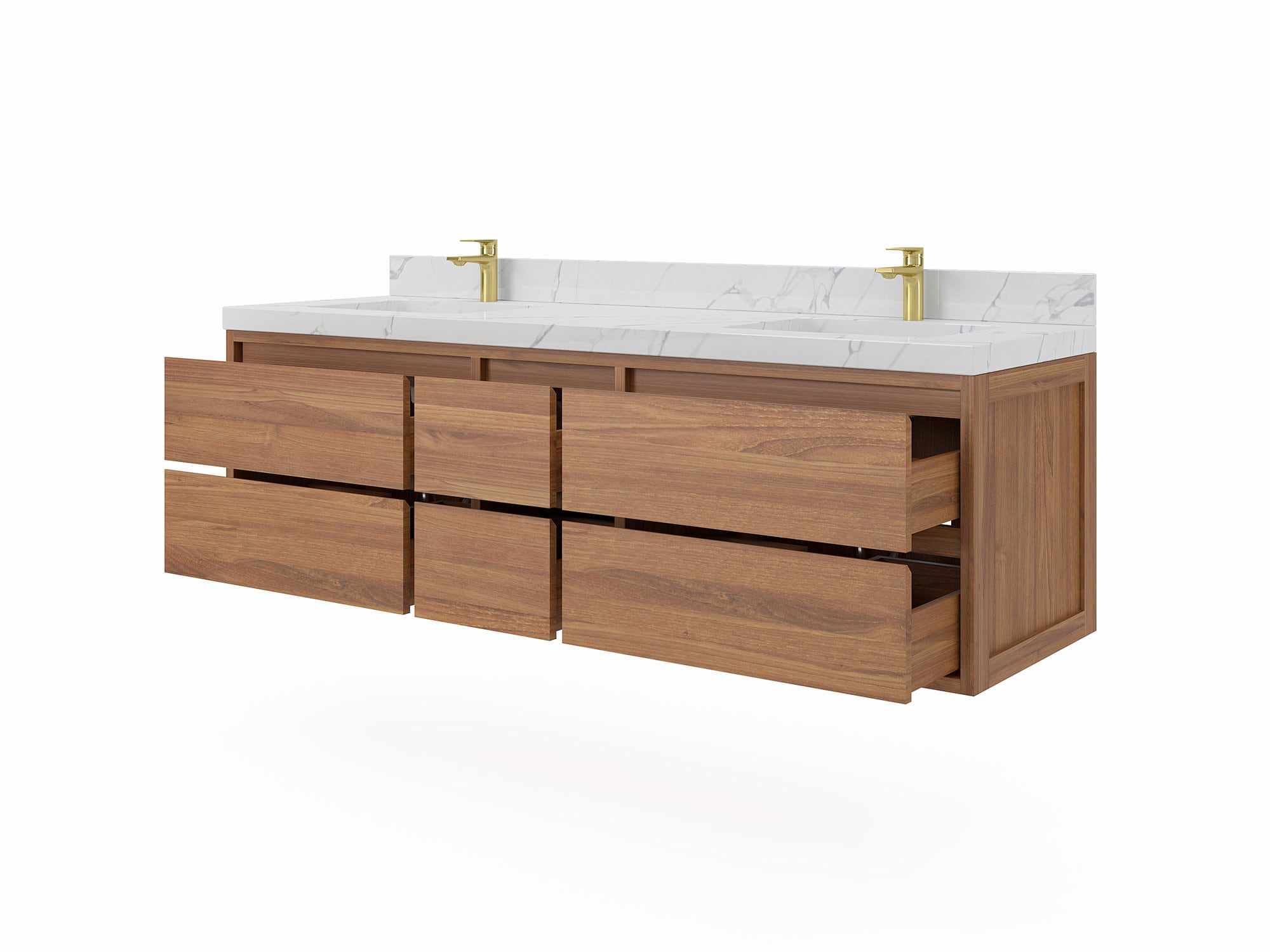 Madison Solid Floating Teak 72 In. W X 22 In. D Double Sink Bathroom ...