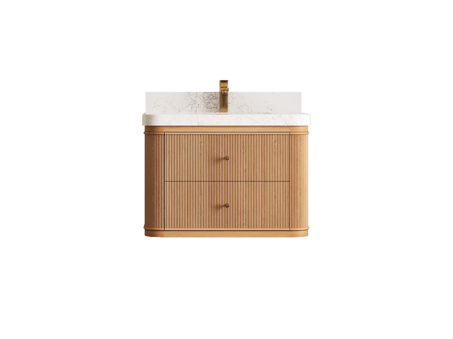 Hampton Floating Oak 30 In. W X 22 In. D Reeded Single Sink Bathroom ...