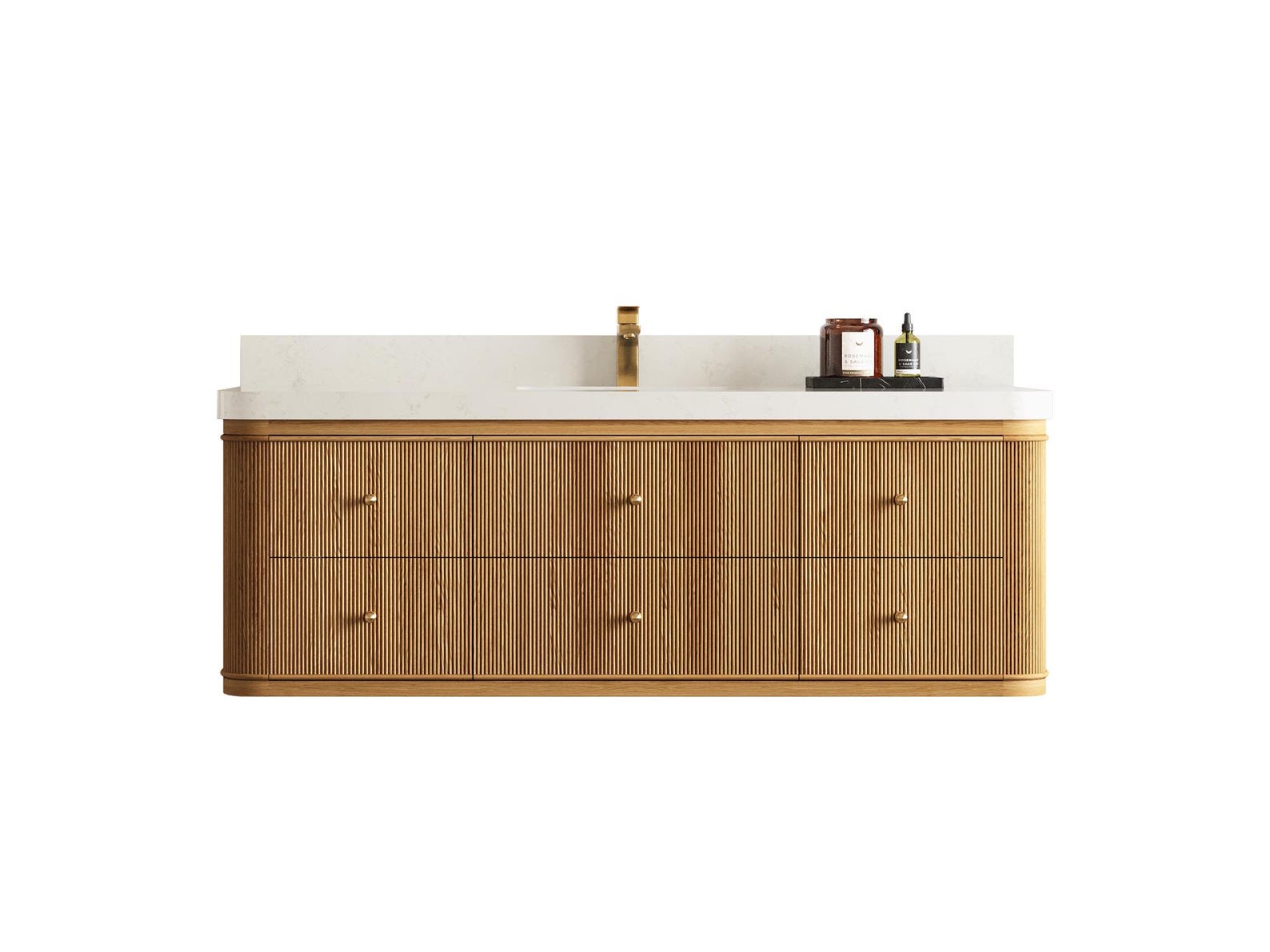 Hampton Floating Teak 60 In. W X 22 In. D Reeded Single Sink Bathroom ...
