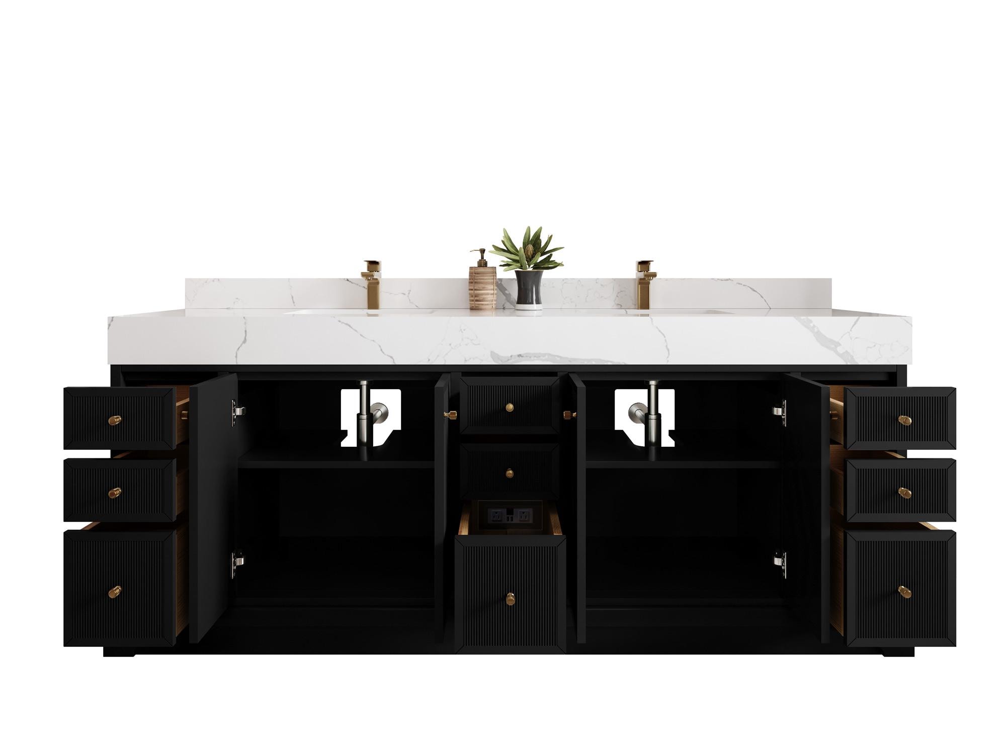 Manhattan 84 In. W X 22 In. D Double Sink Bathroom Vanity in Black With ...